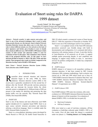 Evaluation of Snort using Rules for DARPA 1999 Dataset | PDF
