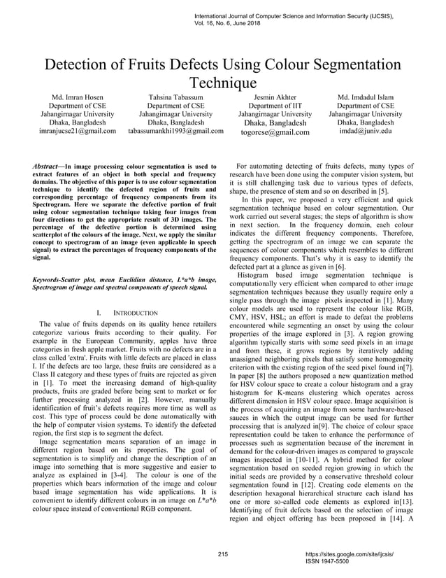 Detection of Fruits Defects Using Colour Segmentation Technique | PDF