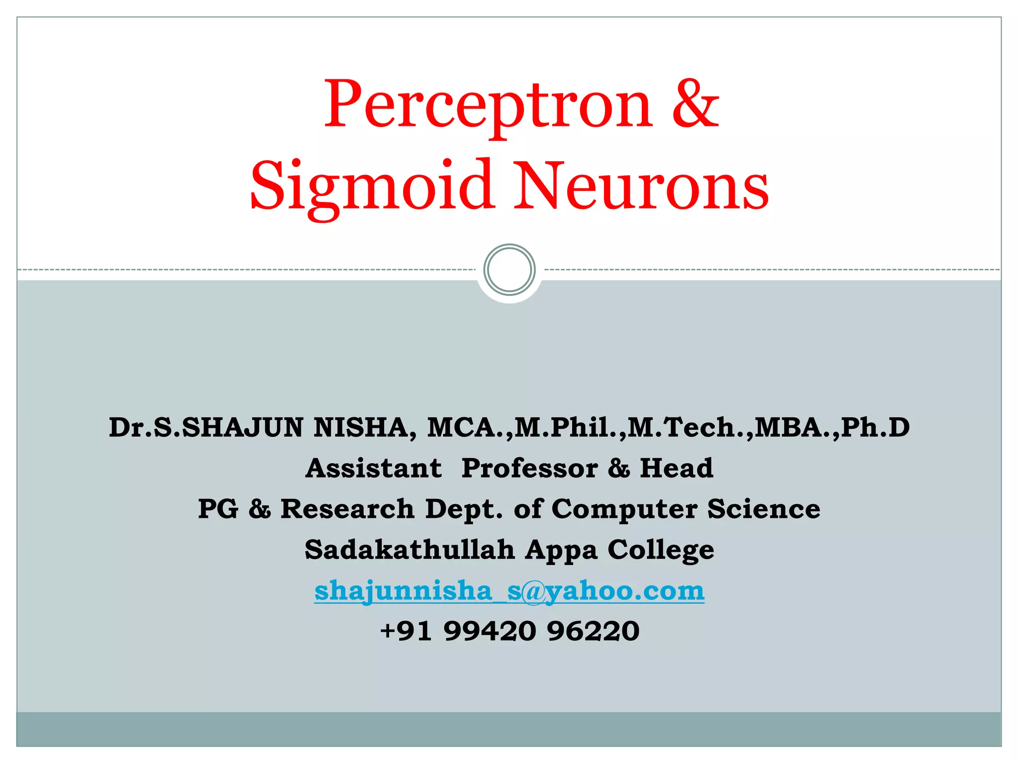 Perceptron and Sigmoid Neurons | PPTX