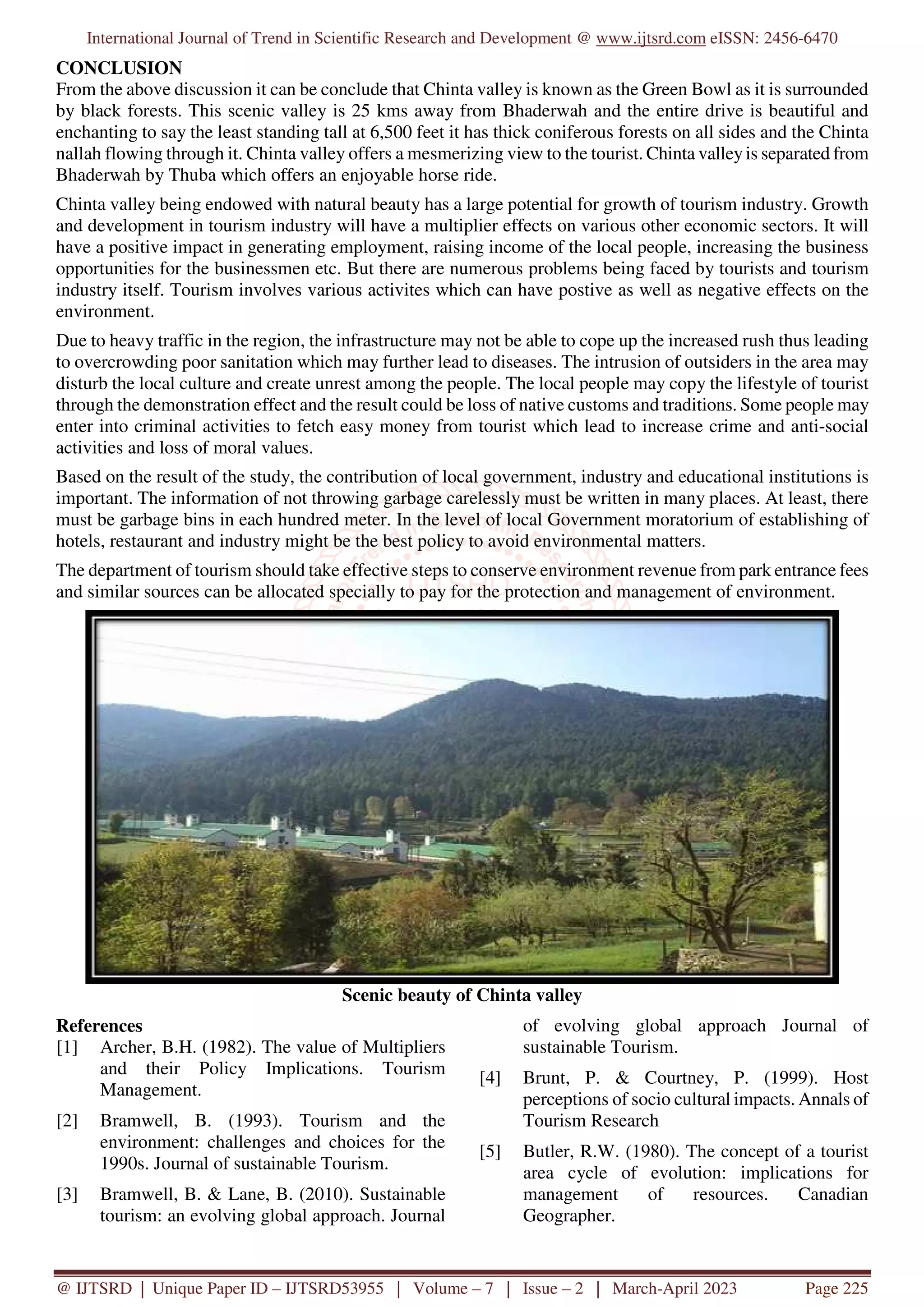 Prospects and Potential of Tourism in Chinta Valley, Bhaderwah, Doda, Jammu and Kahmir | PDF