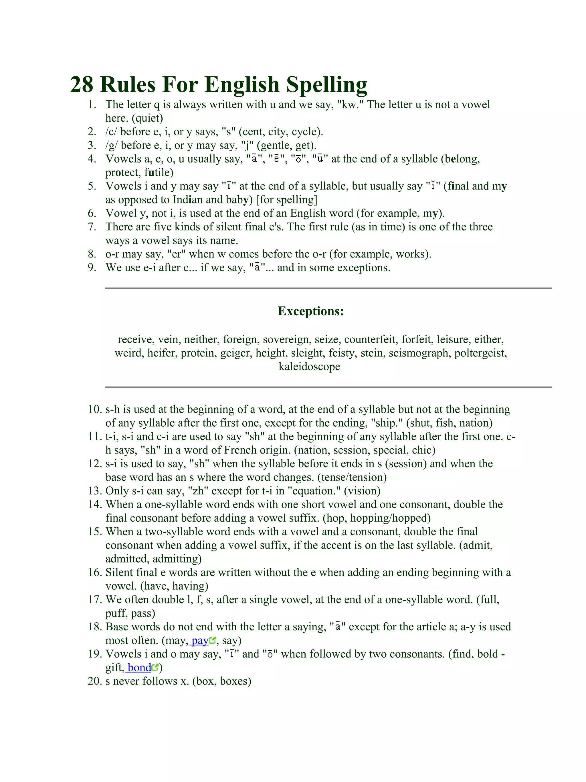 28 rules for english spelling | DOC