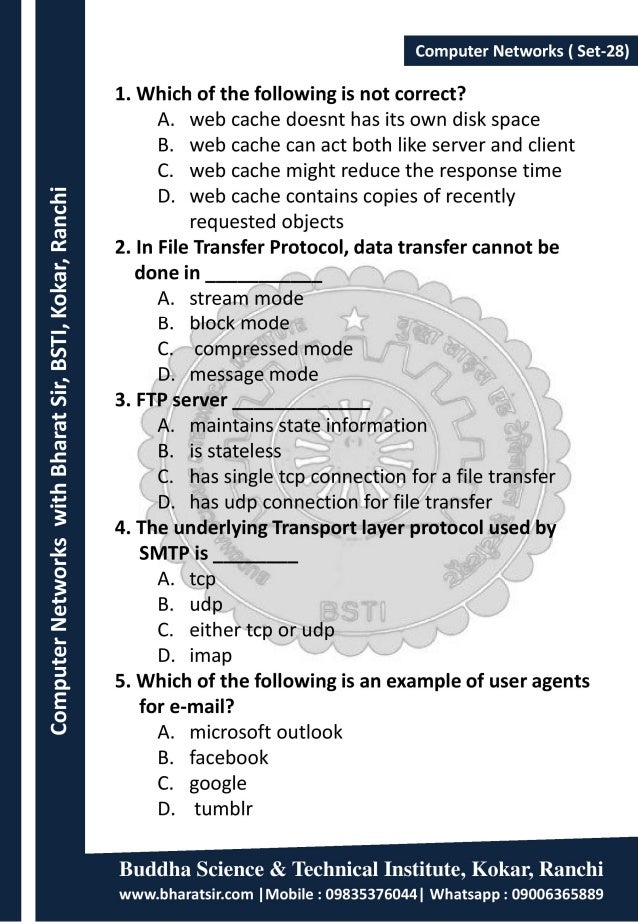 BSTI-BharatSir : Computer Network , Set-28 | PDF | Computing | Technology & Computing