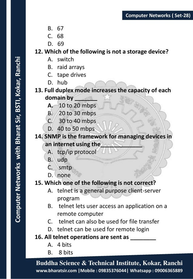 BSTI-BharatSir : Computer Network , Set-28 | PDF | Computing | Technology & Computing