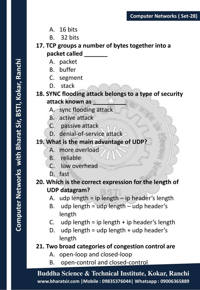 BSTI-BharatSir : Computer Network , Set-28 | PDF | Computing | Technology & Computing