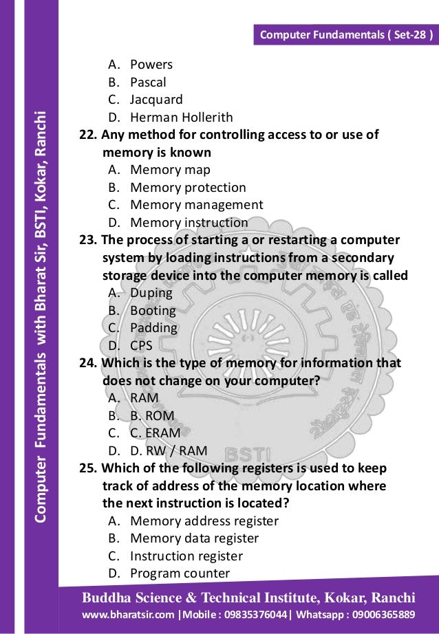 BSTI-BharatSir : Computer Fundamentals Set-28 | PPTX