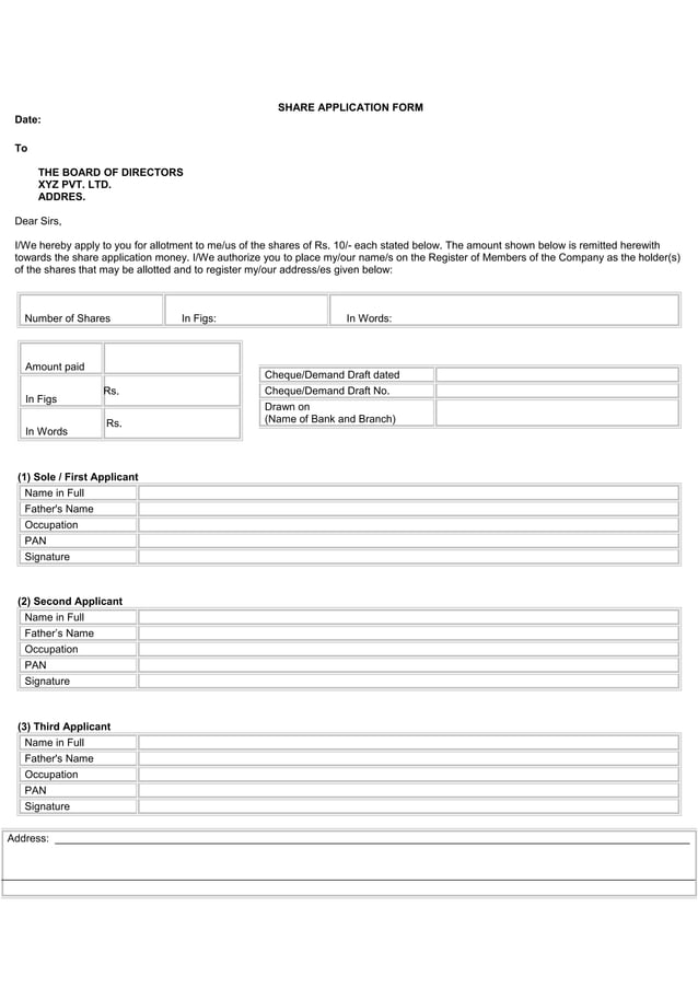 28 share application_form | DOC | Business Accounting & Finance | Business