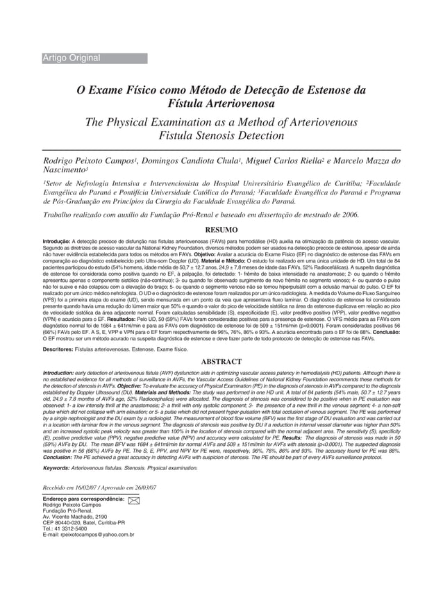 Exame físico FAV | PDF | Medical Tests | Medical Health