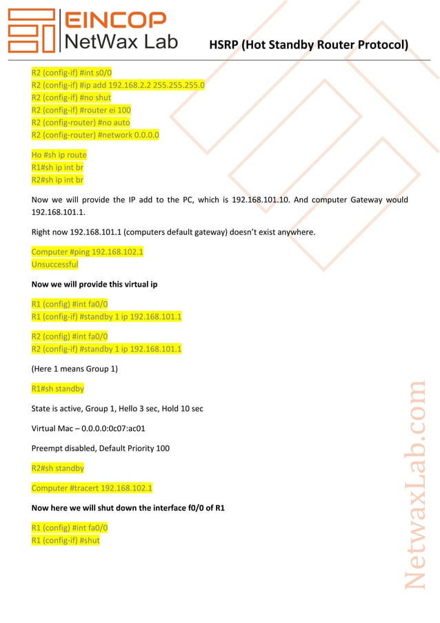 HSRP (hot standby router protocol) | PDF | Computer Networking | Computing
