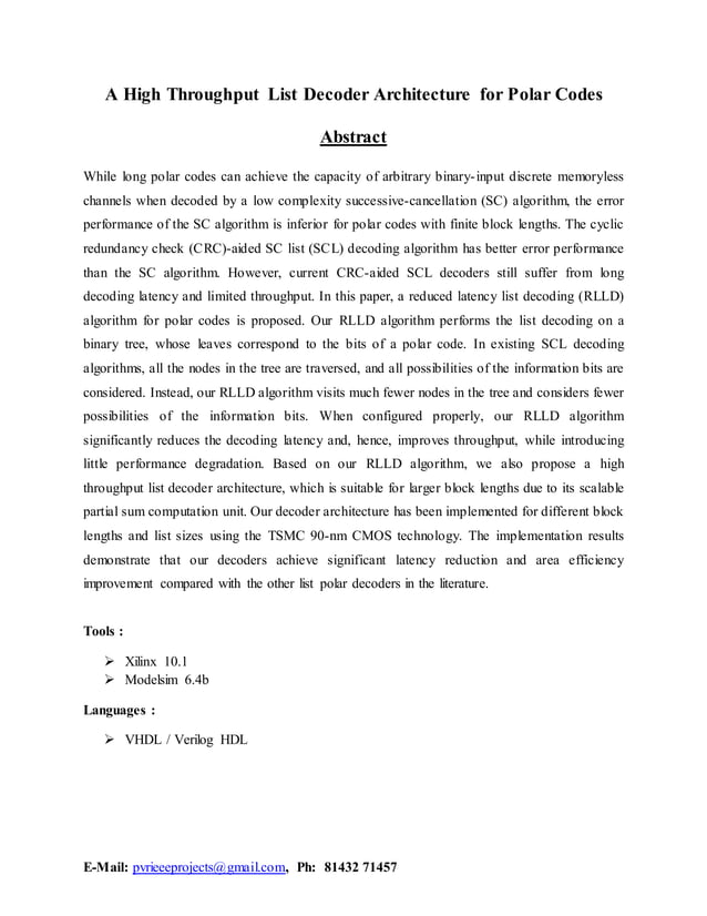 A High Throughput List Decoder Architecture for Polar Codes | DOCX