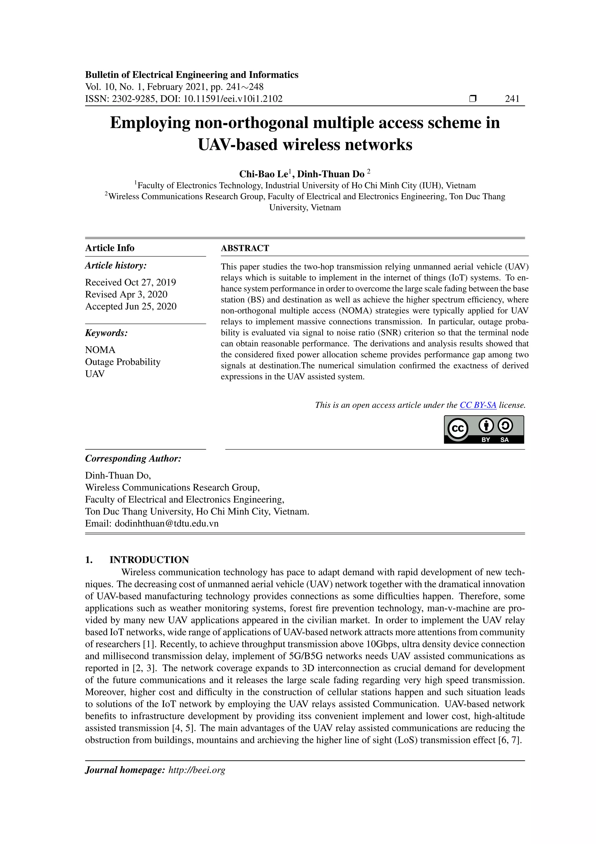 Employing non-orthogonal multiple access scheme in UAV-based wireless networks | PDF