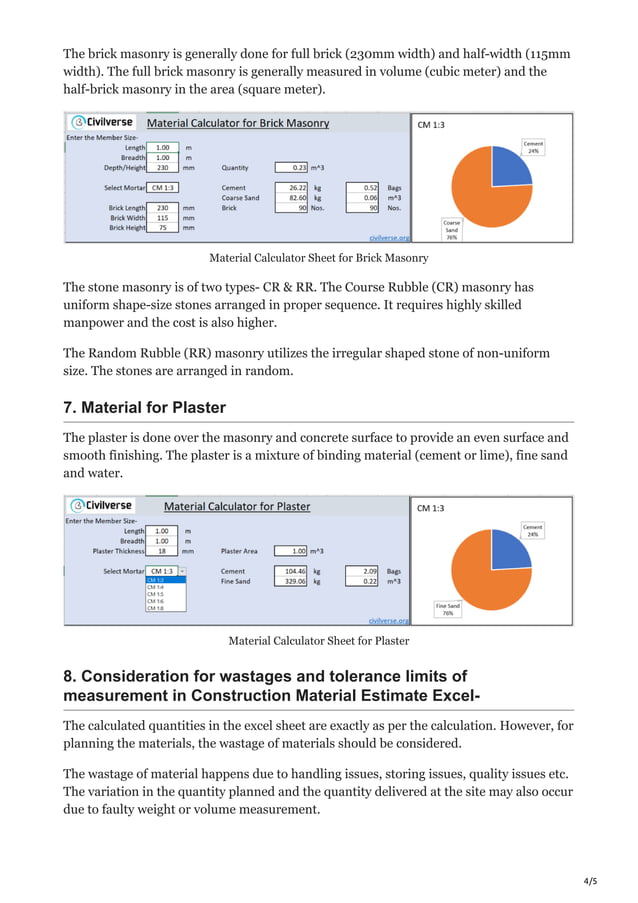 Construction Material Estimate with MS Excel file | PDF | Civil ...