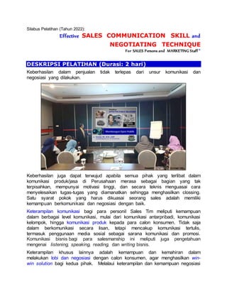(2022) Silabus Training "Effective SALES COMMUNICATION Skill and NEGOTIATING TECHNIQUE" | DOCX