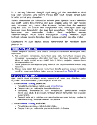 (2022) Silabus Training "Effective SALES COMMUNICATION Skill and NEGOTIATING TECHNIQUE" | PDF