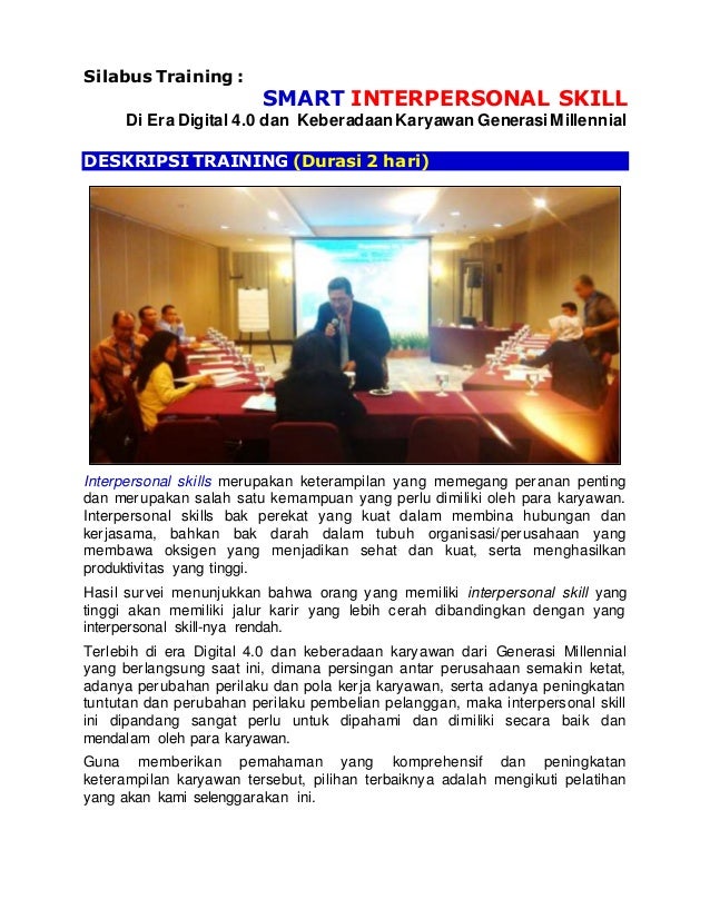 (2022) Silabus Training "SMART INTERPERSONAL SKILLS" di Era Digital 4.0 dan Keberadaan Karyawan ...