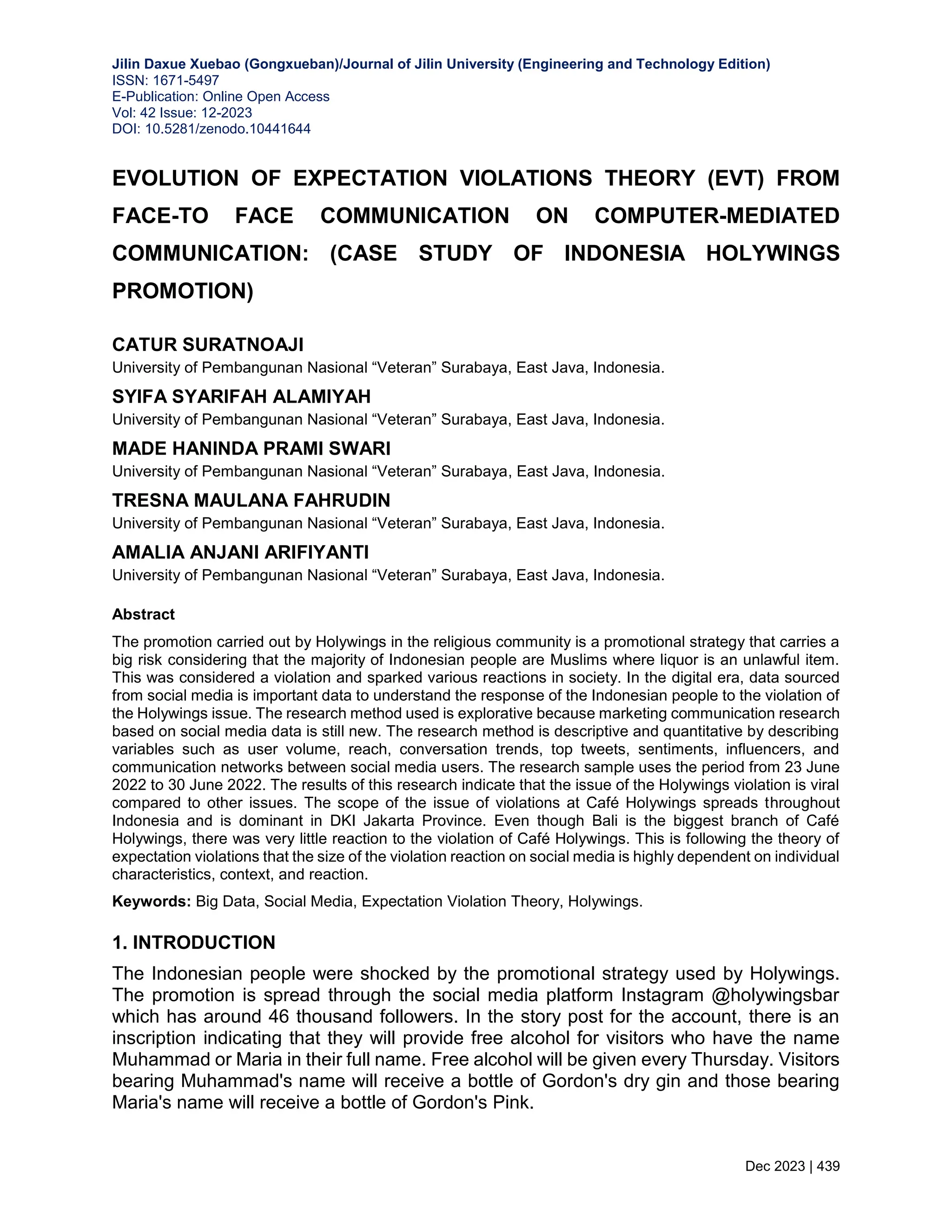 EVOLUTION OF EXPECTATION VIOLATIONS THEORY (EVT) FROM FACE-TO FACE ...
