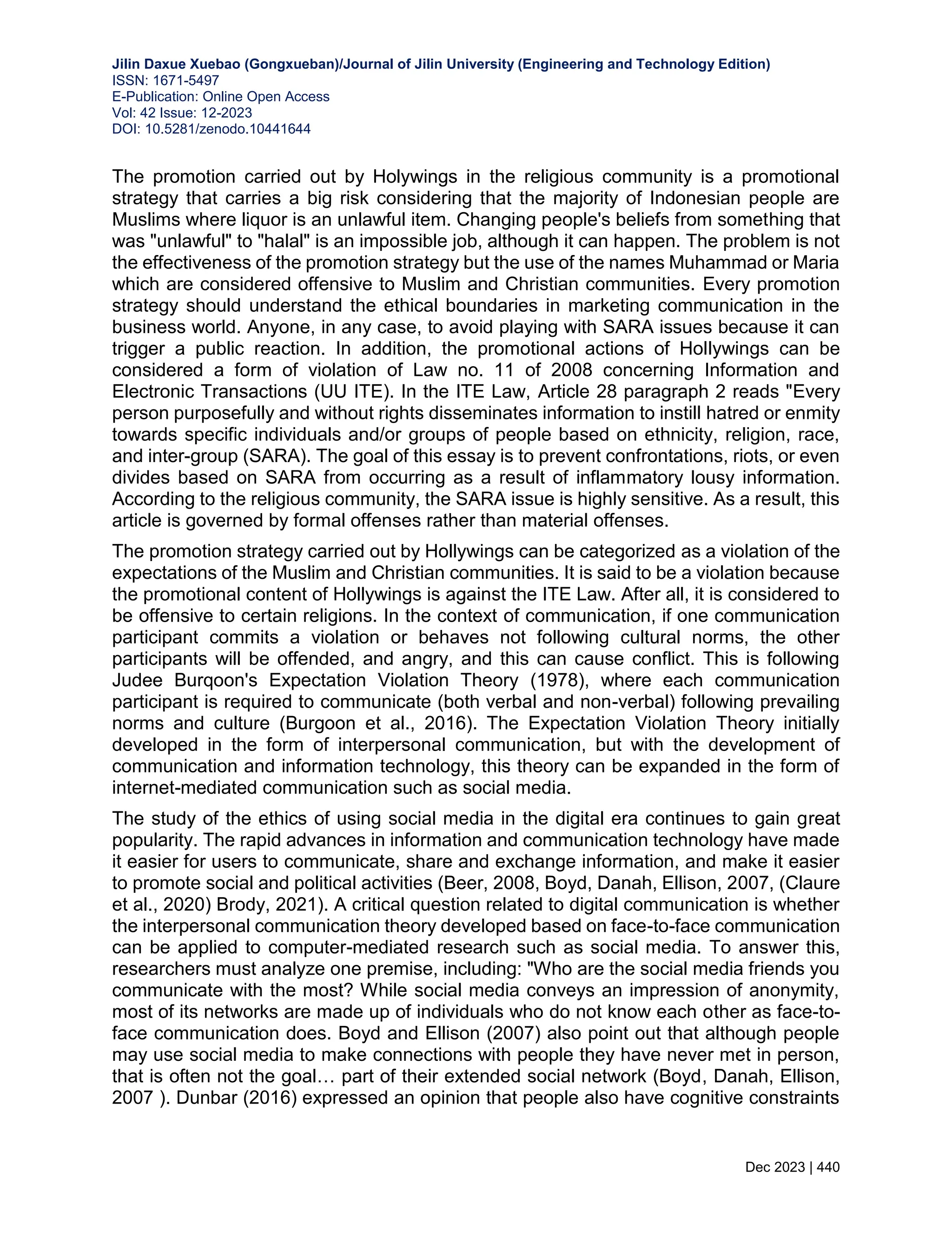EVOLUTION OF EXPECTATION VIOLATIONS THEORY (EVT) FROM FACE-TO FACE COMMUNICATION ON COMPUTER ...