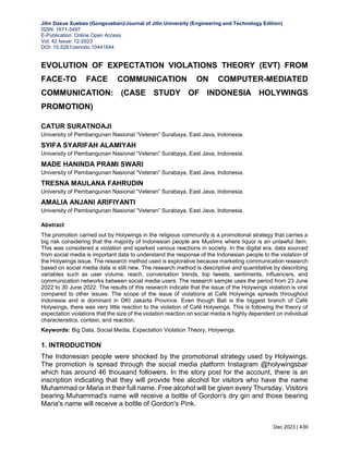 EVOLUTION OF EXPECTATION VIOLATIONS THEORY (EVT) FROM FACE-TO FACE COMMUNICATION ON COMPUTER ...