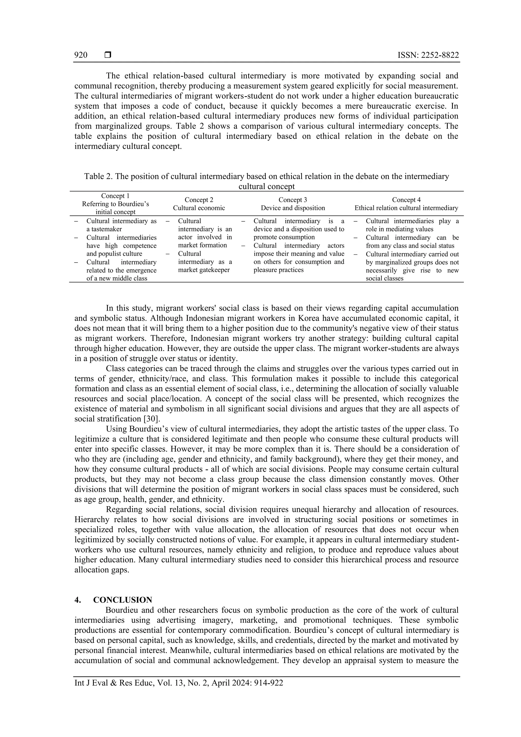 Cultural intermediary in higher education based on ethical relation | PDF