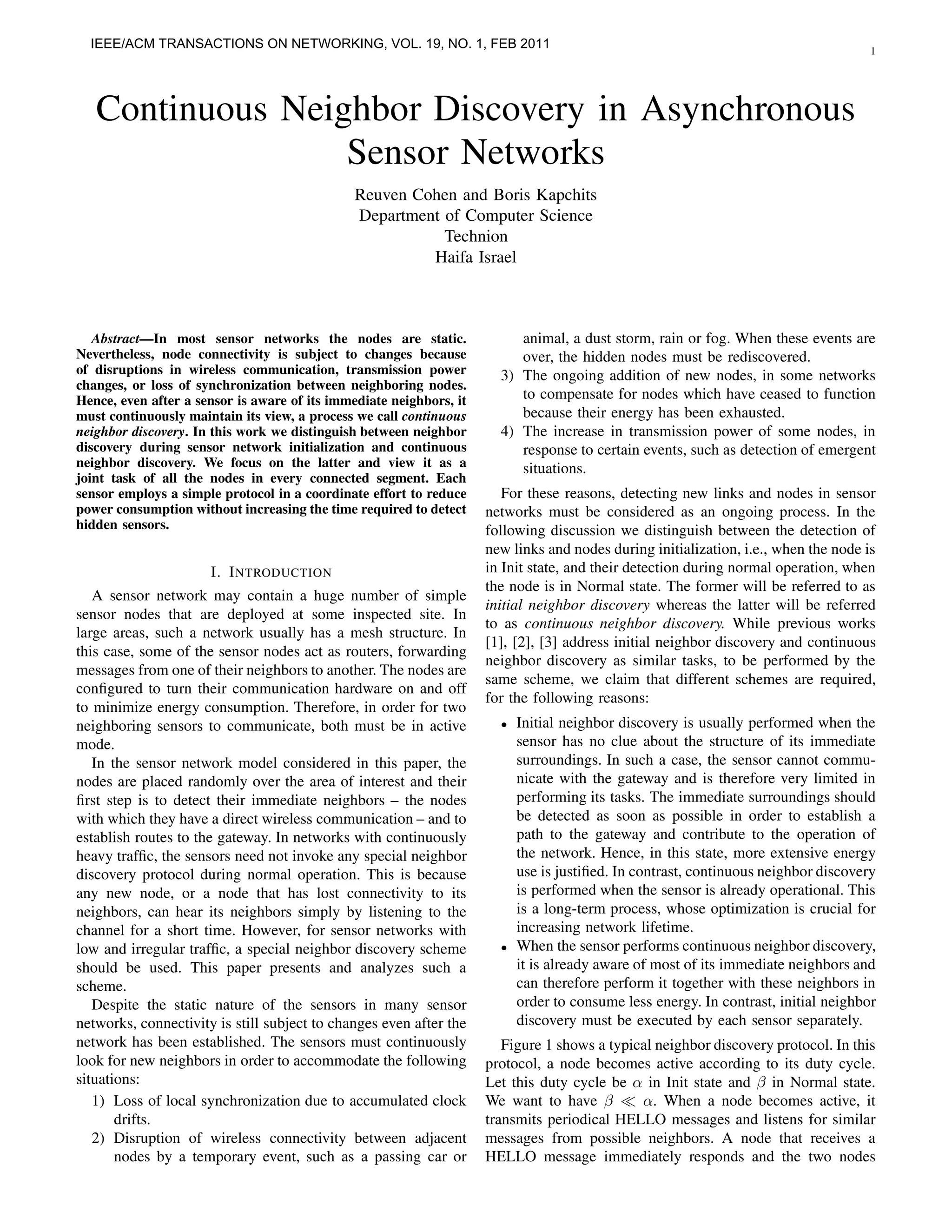 29. continuous neighbor discovery in asynchronous sensor networks | PDF