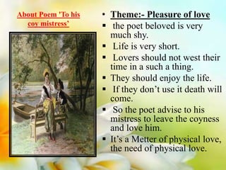 cultural studies with reference to 'To his coy mistress' | PPT