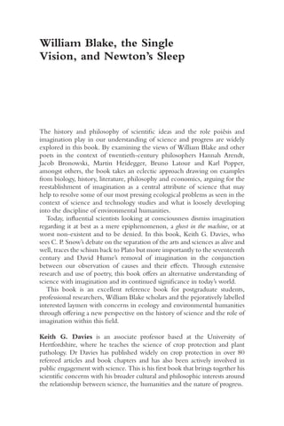 William Blake The Single Vision And Newtons Sleep A History Of Science ...