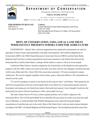 2014-11 Sutter County Fedora Farm Ag Conservation Easement | PDF