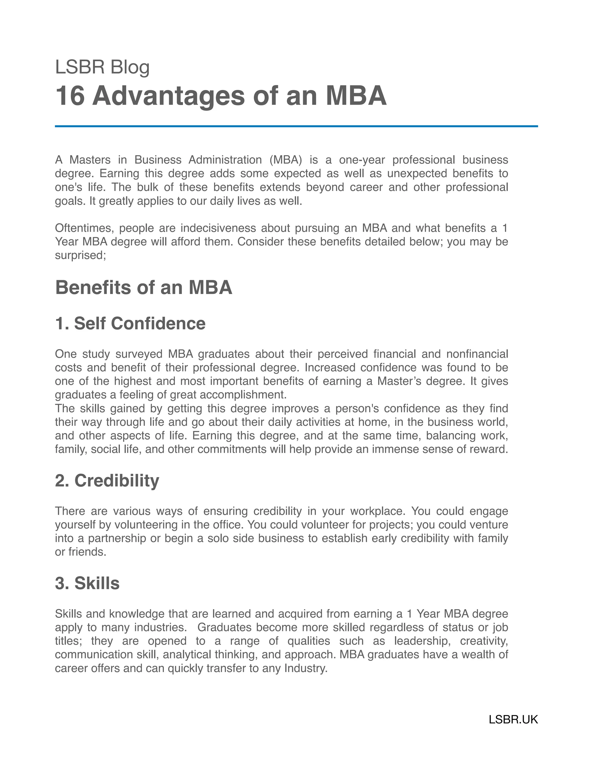 16 Advantages of an MBA | PDF