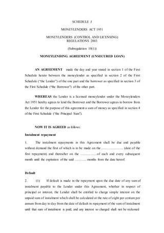 Exhibit on moneylending agreement | DOC