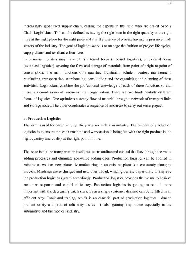 Logistics-project-report | DOC | Logistics and Transportation Industry ...