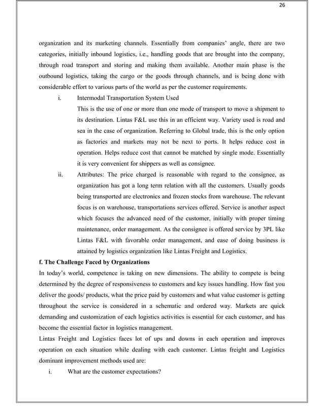 Logistics-project-report | DOC | Logistics and Transportation Industry ...