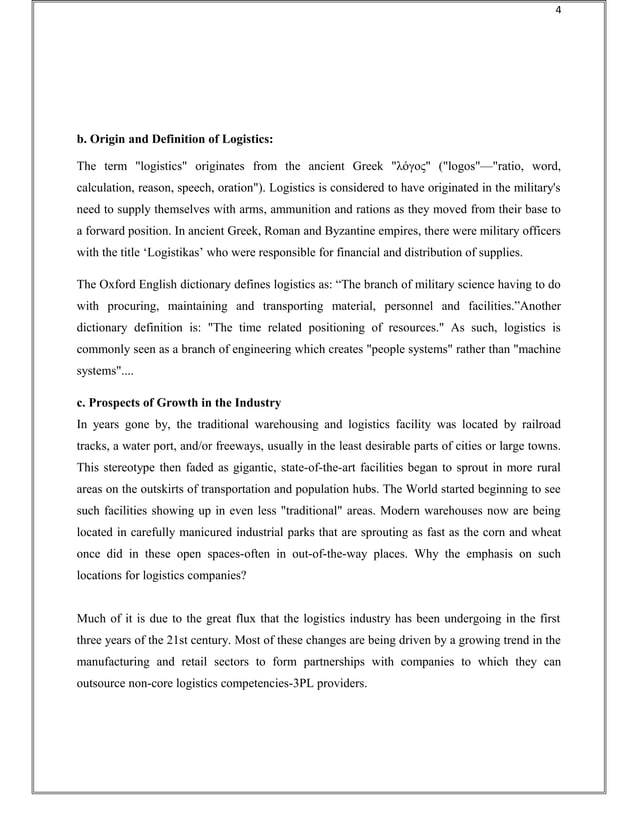 Logistics-project-report | DOC | Logistics and Transportation Industry ...