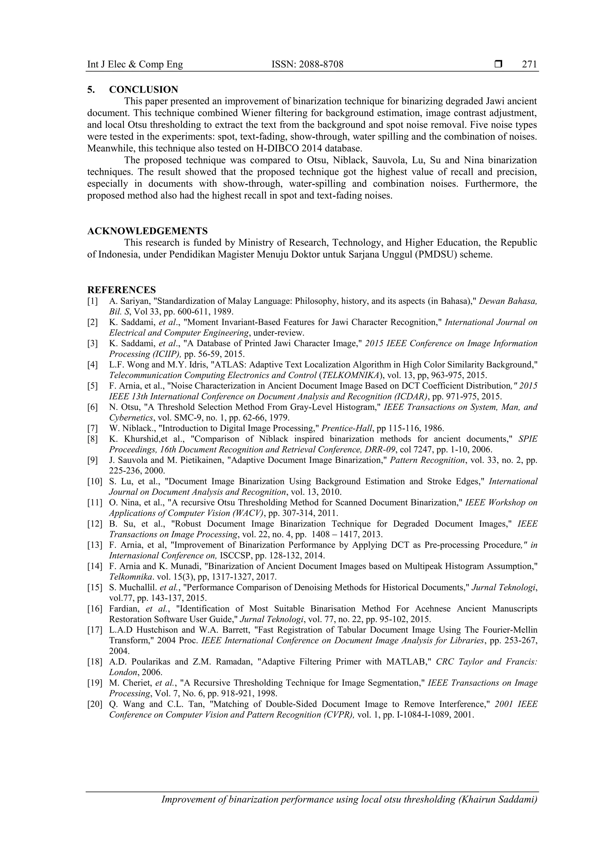 Improvement of binarization performance using local otsu thresholding | PDF | Photo Editing ...