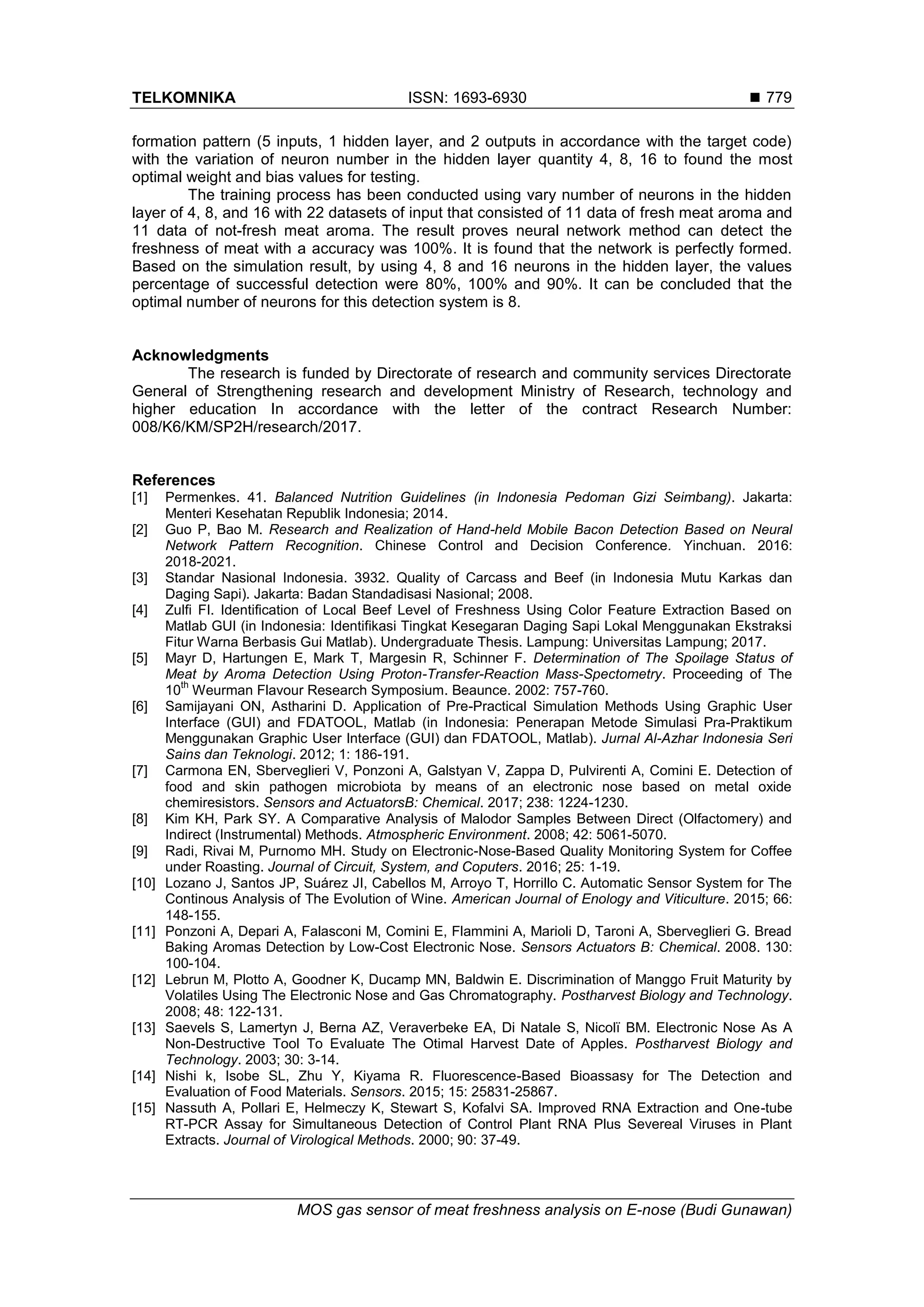 MOS gas sensor of meat freshness analysis on E-nose | PDF
