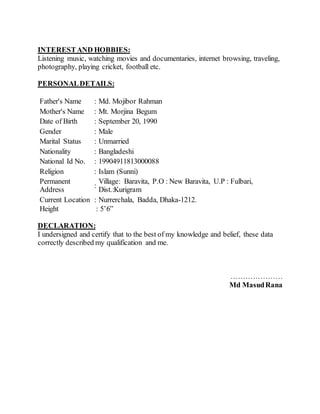 Md Masur Rana CV | DOCX
