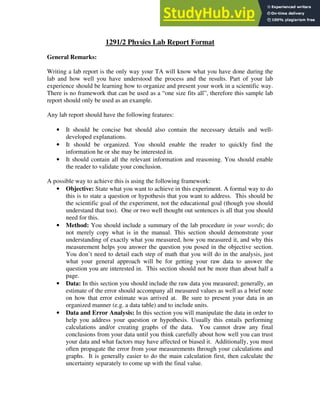 Lab Report Example Physics