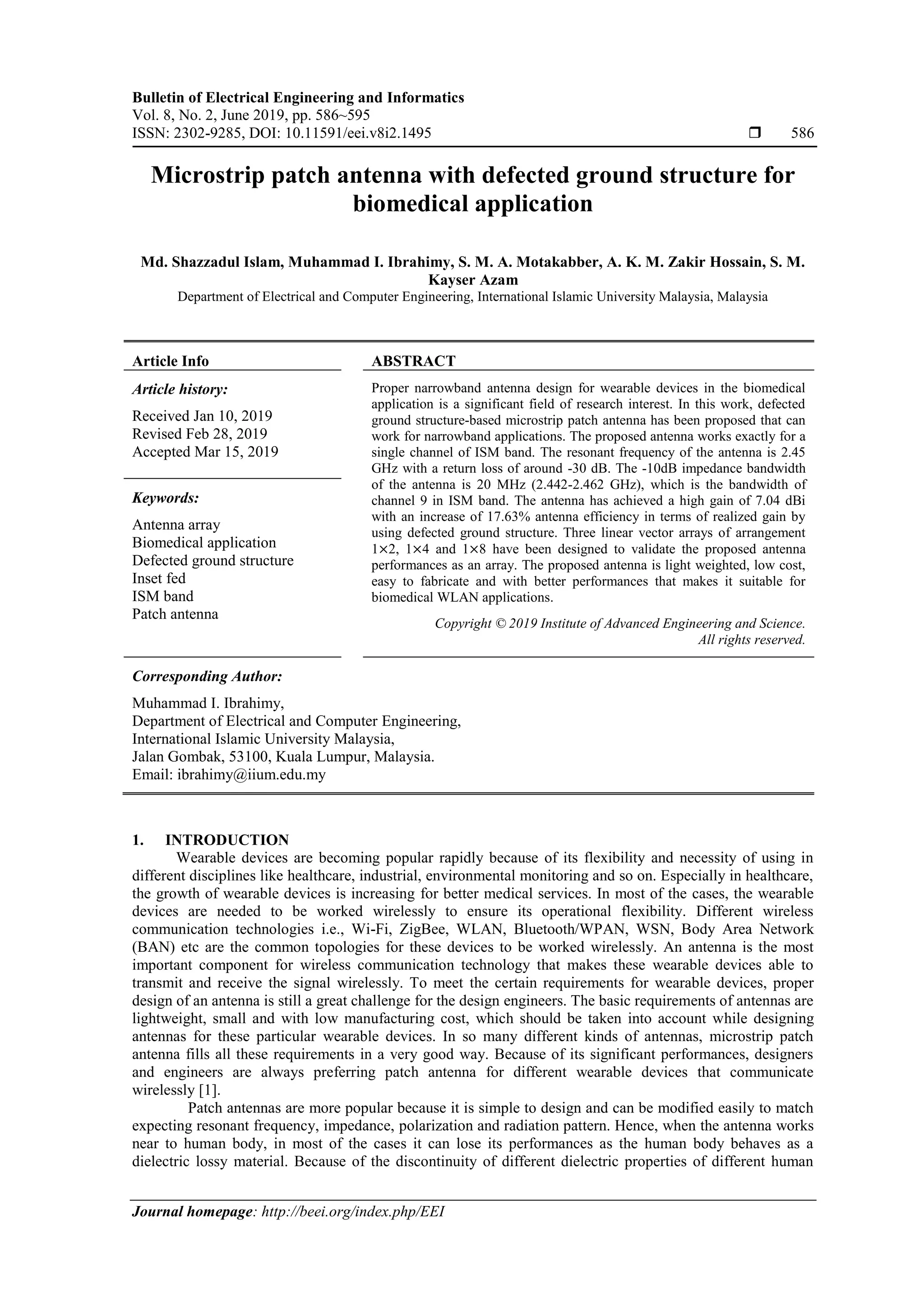 Microstrip Patch Antenna With Defected Ground Structure For Biomedical Application Pdf