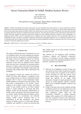 Secure Transaction Model for NoSQL Database Systems: Review | PDF