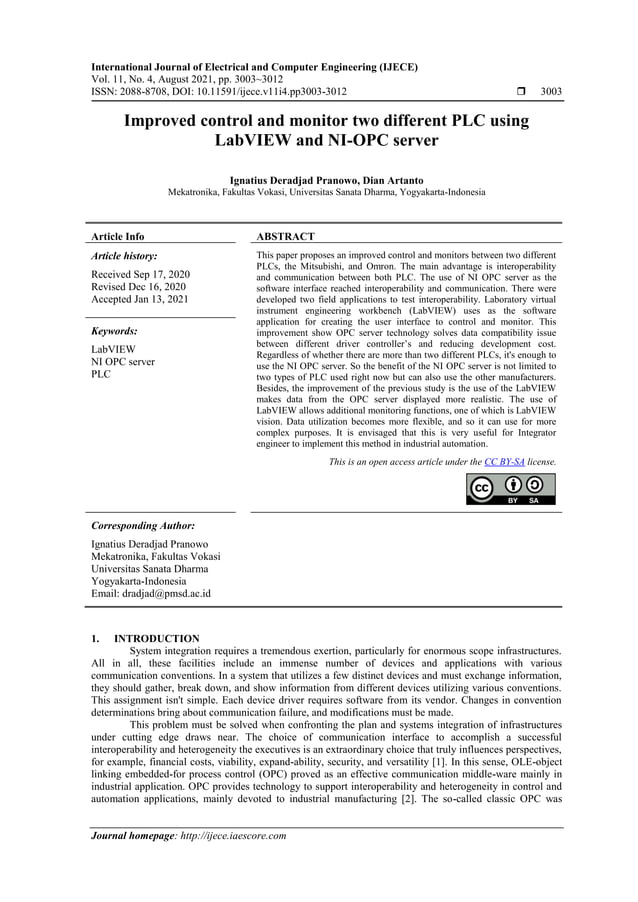 Improved control and monitor two different PLC using LabVIEW and NI-OPC server | PDF