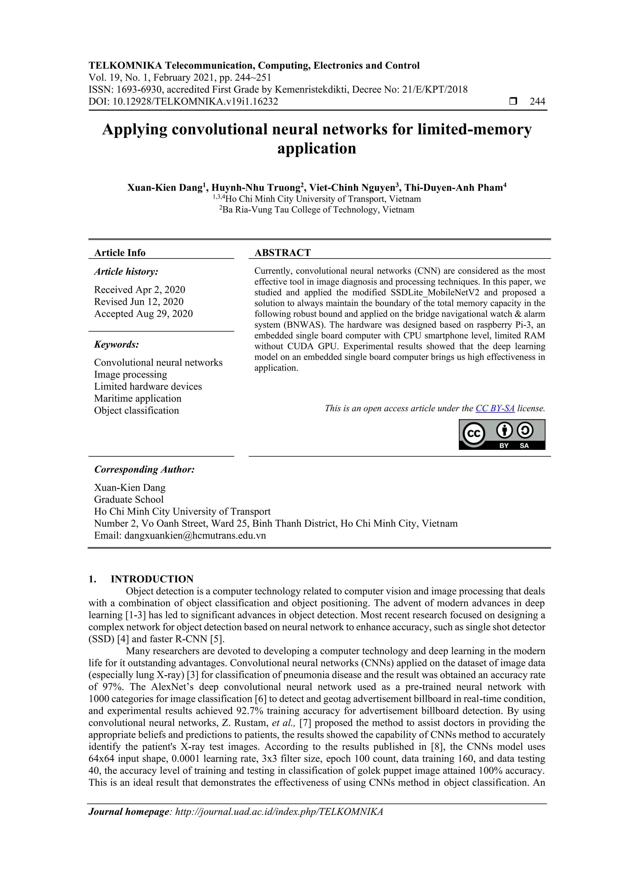 Applying convolutional neural networks for limited-memory application | PDF