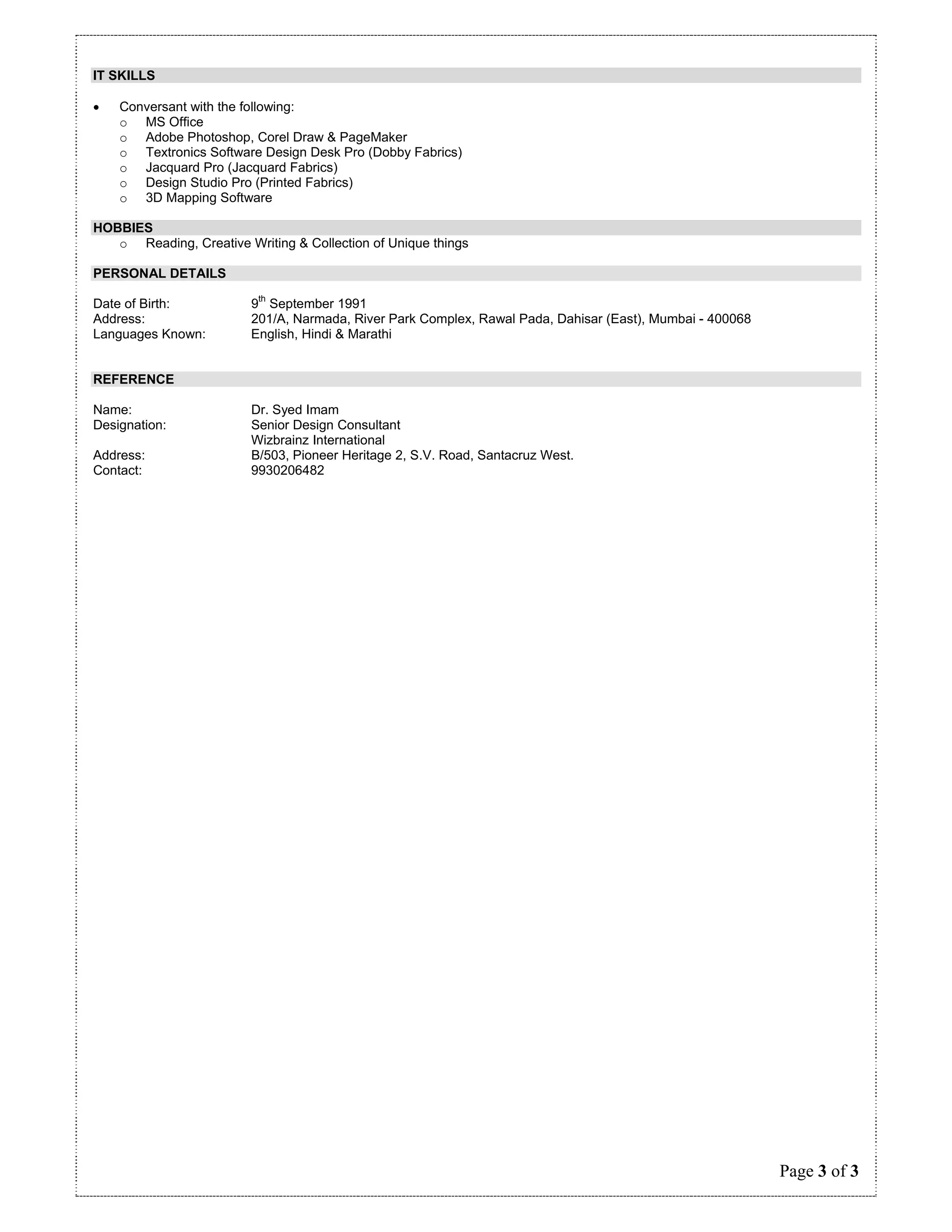 Sneha - CV | PDF | Desktop Publishing | Computer Software and Applications