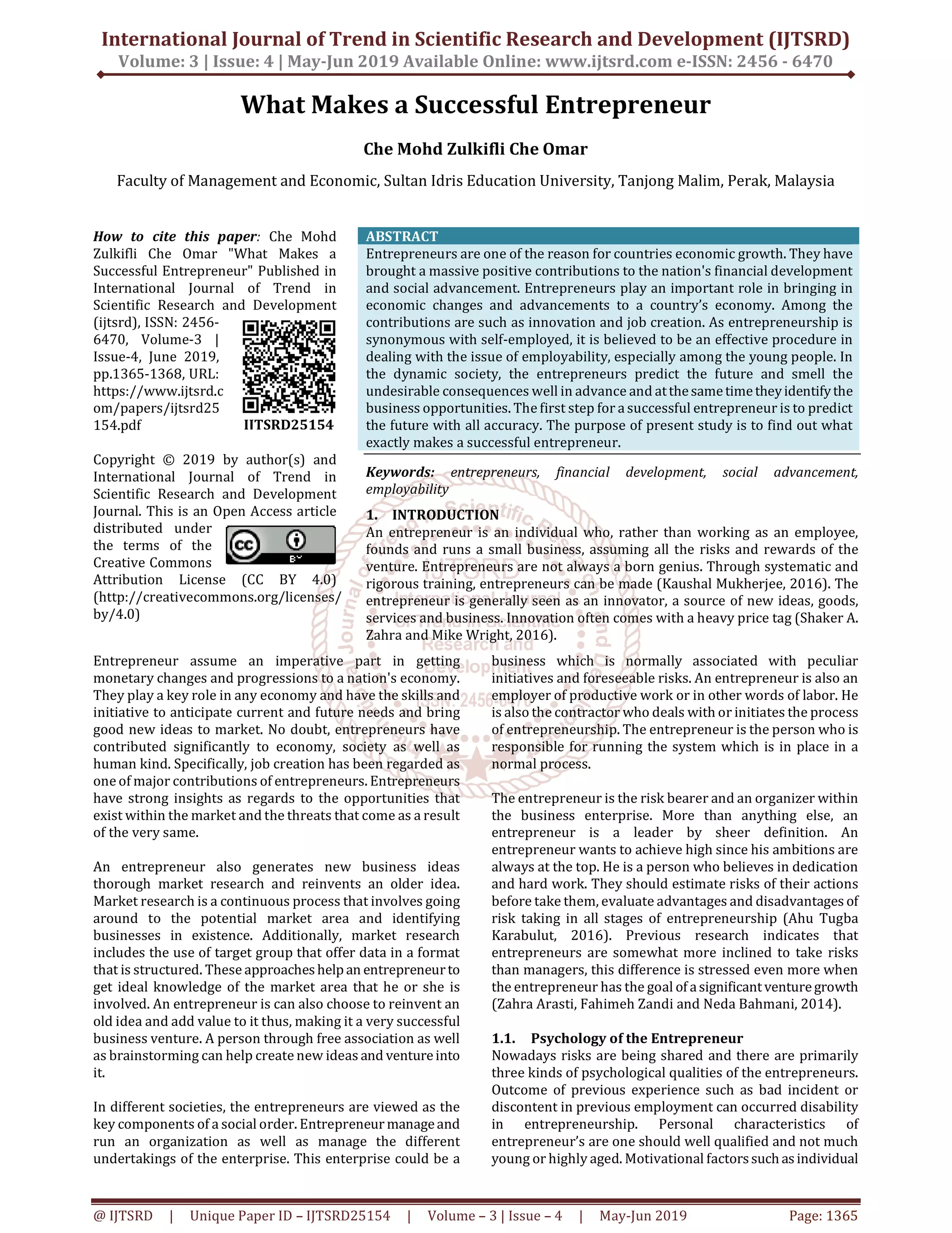 What Makes a Successful Entrepreneur | PDF