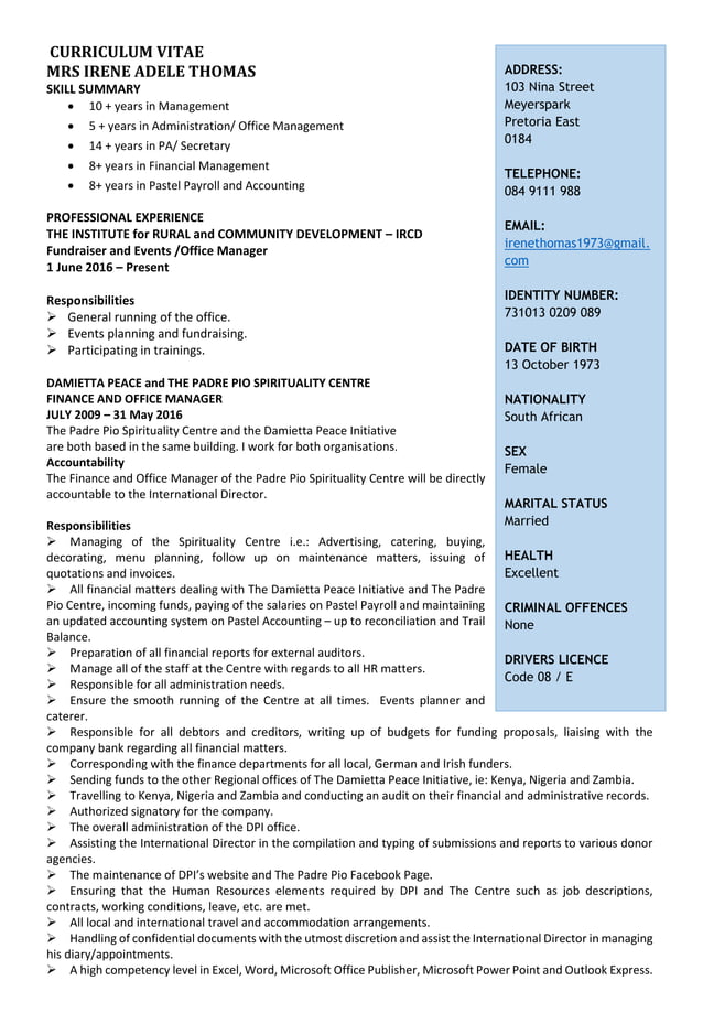 Amended - CURRICULUM VITAE Irene Thomas | PDF