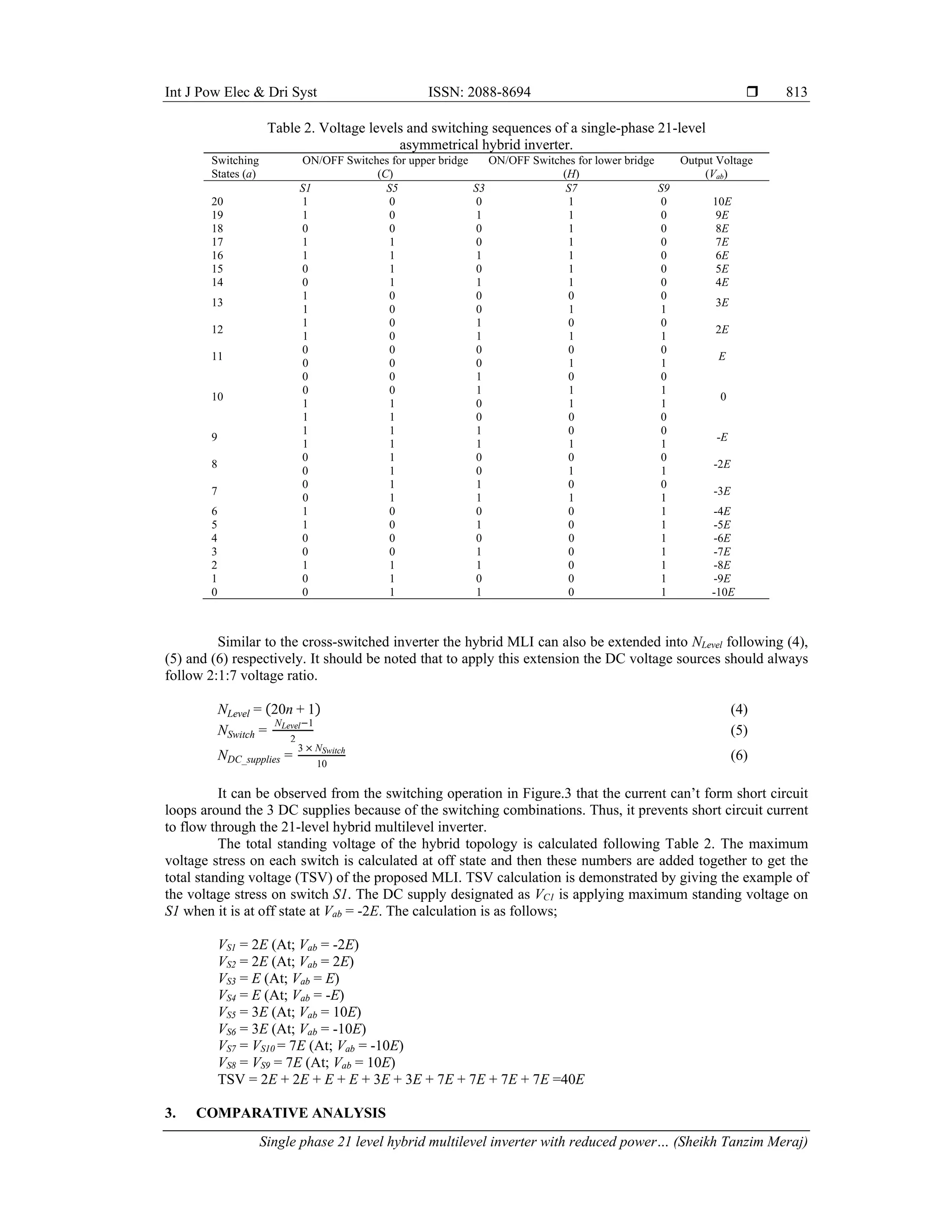 Single phase 21 level hybrid multilevel inverter with reduced power components employing low ...