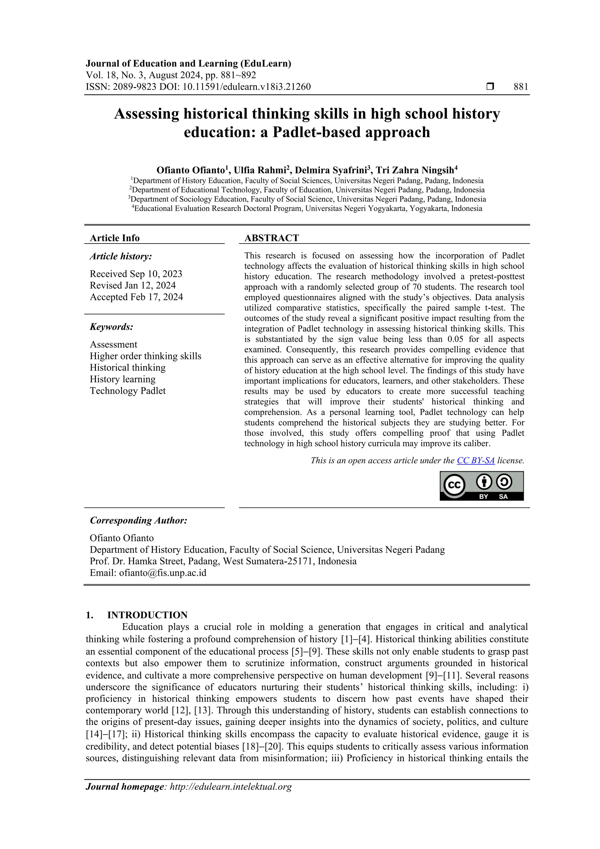 Assessing historical thinking skills in high school history education ...