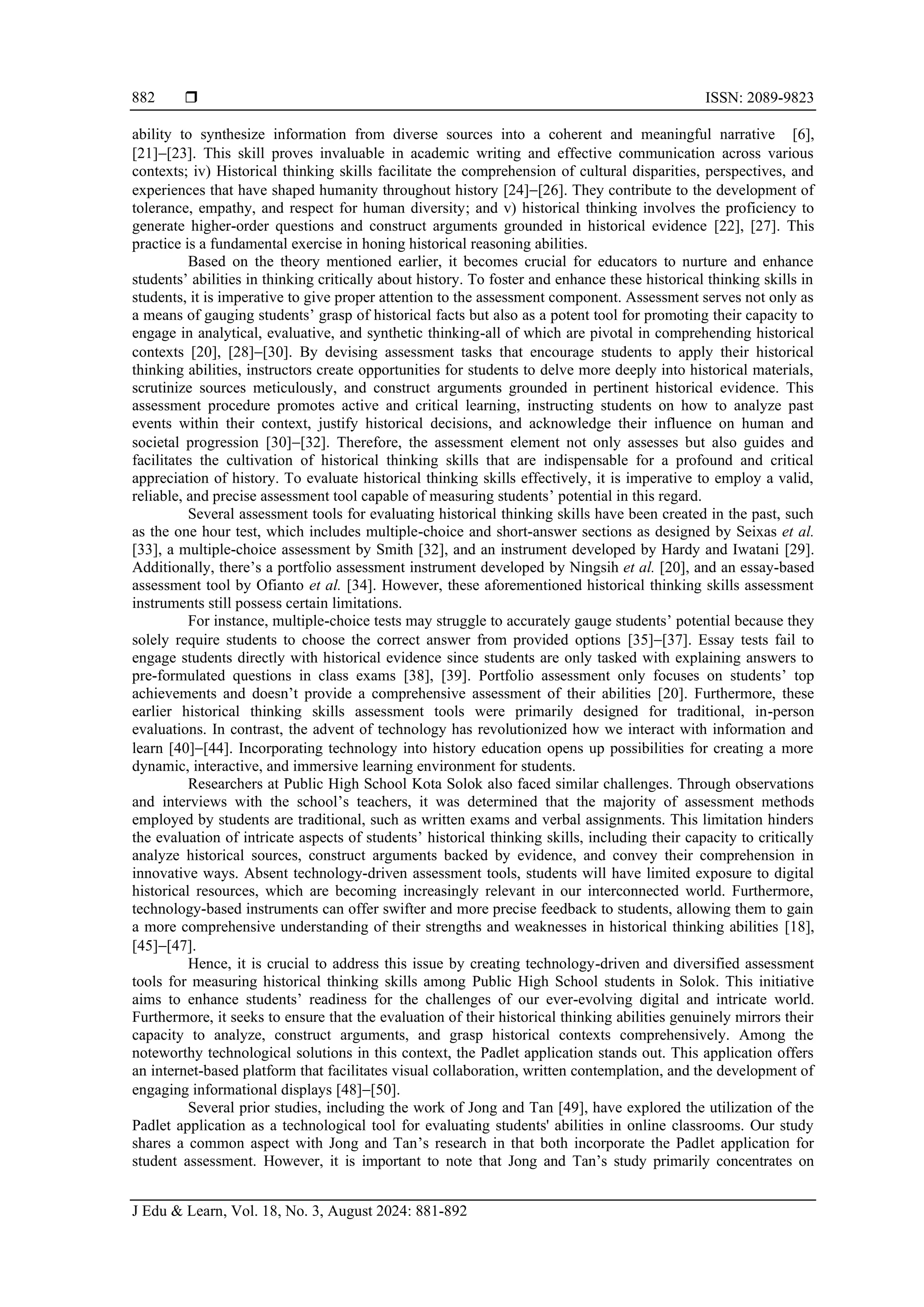 Assessing historical thinking skills in high school history education ...