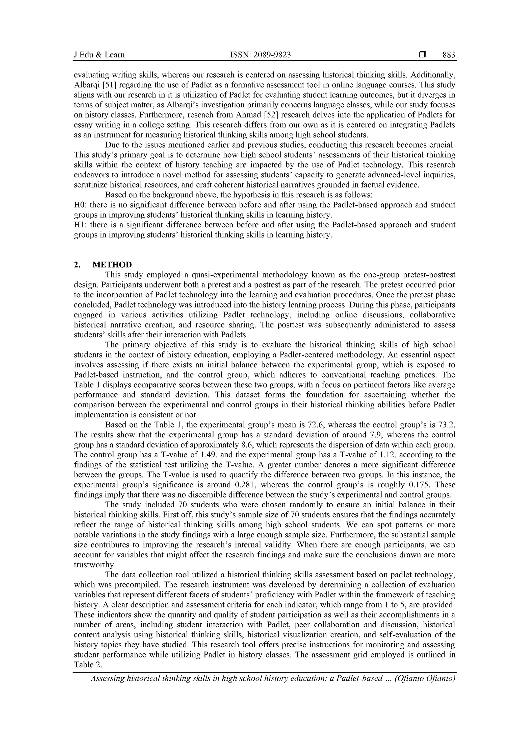 Assessing historical thinking skills in high school history education ...