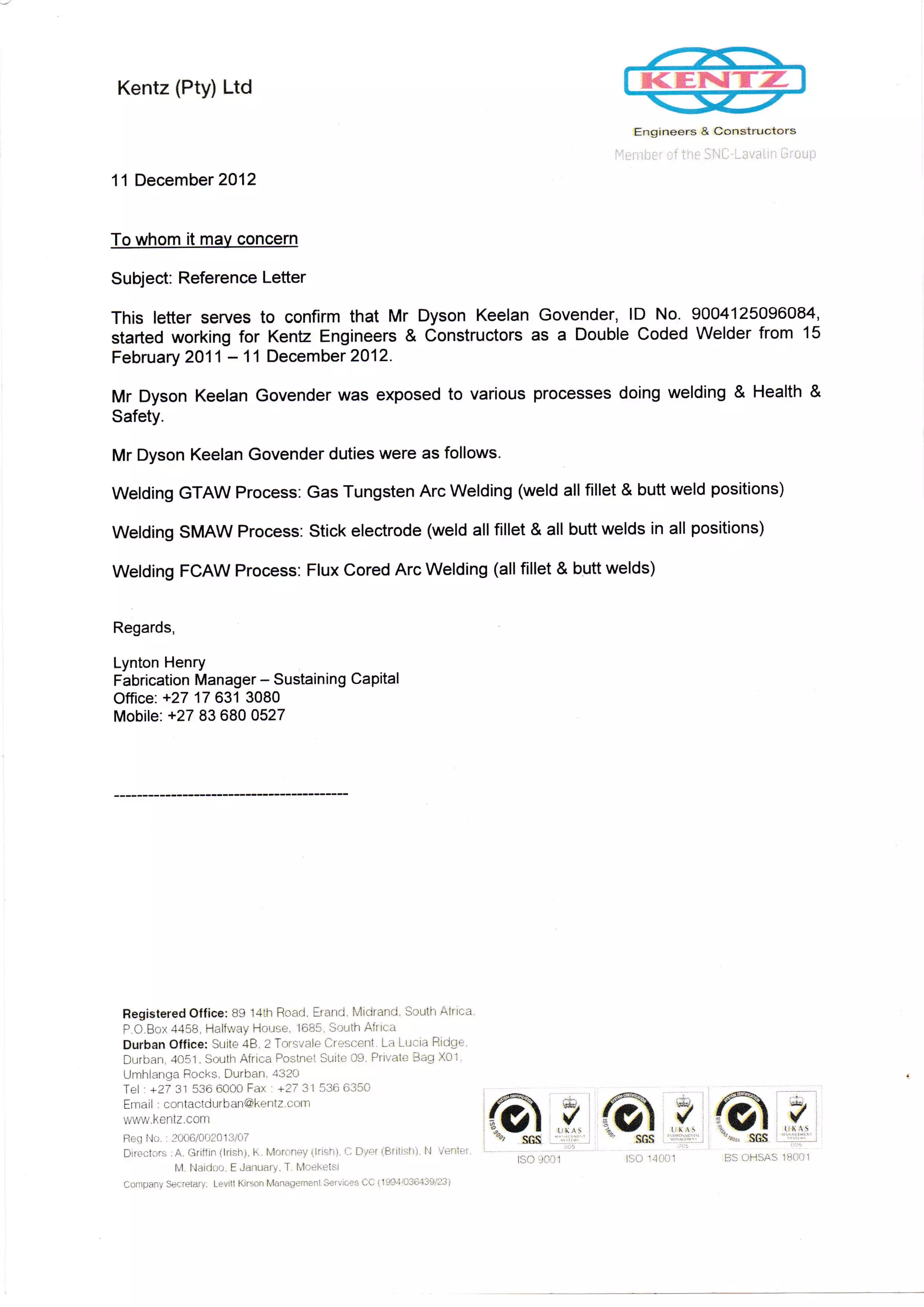 D Govender CERTIFICATES | PDF
