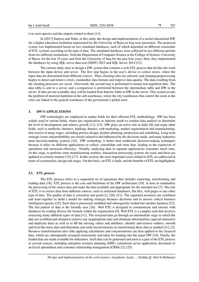 Design and implementation of the web (extract, transform, load) process in data warehouse ...