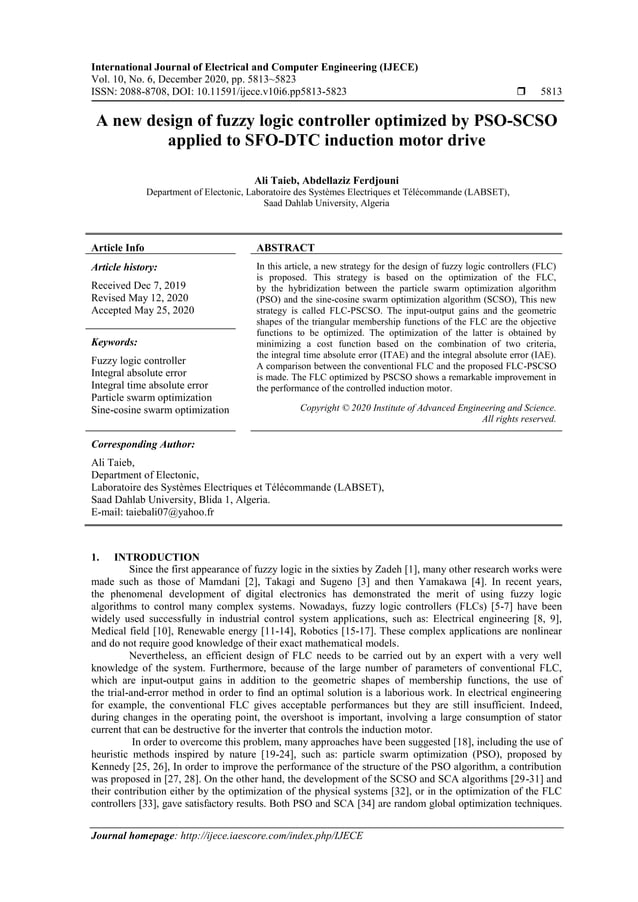 A New Design Of Fuzzy Logic Controller Optimized By Pso Scso Applied To