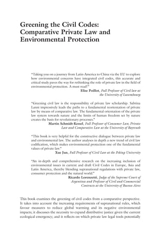 Greening The Civil Codes Comparative Private Law And Environmental ...